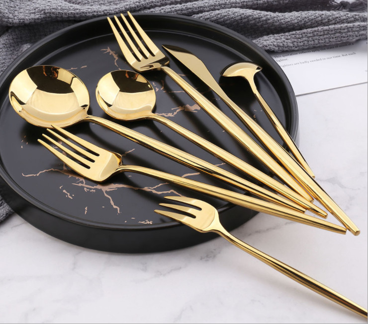 304 High Quality Mirror Gold Stainless Steel Cutlery NC099 Flatware Set Tableware Kitchen Items